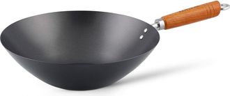 Ken Hom großer Antihaft Karbonstahl Wok 31 cm mit Holzgriff - Wokpfanne ohne Induktion