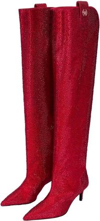 Philipp Plein Stiefel - Stiefel Niedrige Abs&auml;tze Overknee Verziert - Gr. 35 (EU) - in Rot - f&uuml;r Damen