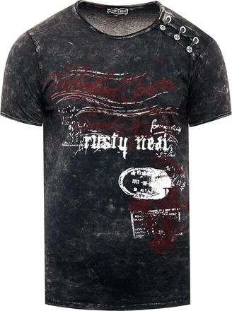 Rusty Neal R-Neal T-Shirt Herren Seitliche Knopfleiste Oxid Washed mit Individuellem Front Print Stretch Streetwear Freizeit-Shirt 194, Farbe:Anthrazit, Größe:3X