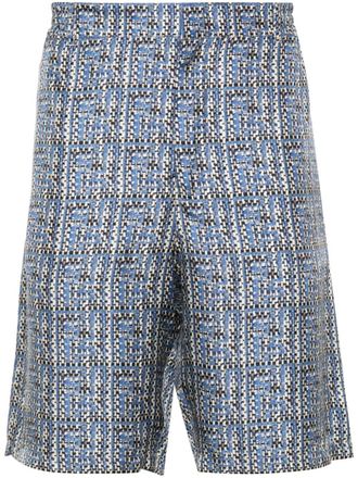 Fendi short en soie &agrave; imprim&eacute; FF - Bleu