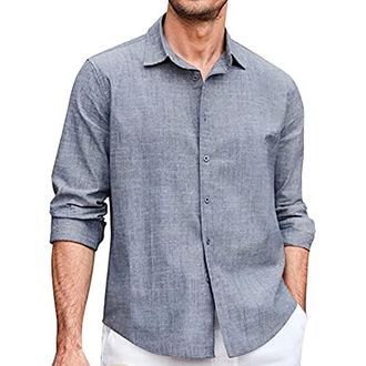 Generic Hauts de plage en coton pour homme - Chemise de plage en lin blanc - Chemise blanche &agrave; manches longues - Chemises &agrave; manches longues pour le Royaume-Un