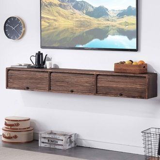 Generic TV-Hängeschrank aus Massivholz,Platzsparender Schwebender TV-Schrank,Wandmontierte TV-Regale,3 Klappen/Türen,TV-Medienkonsole,fÜr Wohnzimmer,Schlafzim