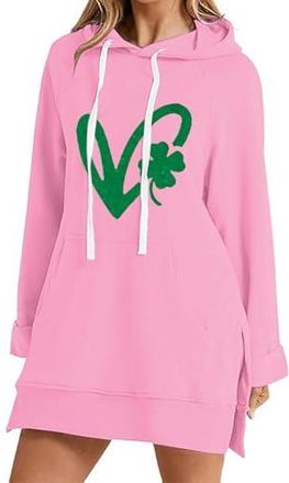 Generic Robe &agrave; capuche surdimensionn&eacute;e &agrave; imprim&eacute; drapeau irlandais pour femme, manches longues, ourlet fendu, robe &agrave; capuche avec poche pour une tenue d&eacute;contr