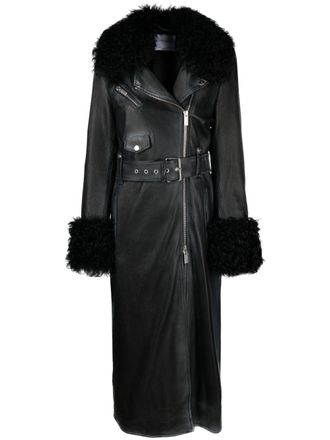 Blumarine manteau &agrave; d&eacute;tails en peau lain&eacute;e - Noir