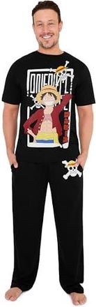 OnePiece Pyjama Homme et Ado, Ensemble T-Shirt Homme Manches Courtes, Pantalon Pyjama Long de Nuit Coton, Id&eacute;e Cadeau Anime (2XL, Noir)