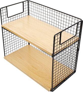 DOITOOL Lagiges Desktop aufbewahrungsregal mit Metallrahmen und Holzablage Vielseitiger K&uuml;chen Wohnzimmerschrank f&uuml;r Tassen Gew&uuml;rze Snacks Platzsparendes Mehr