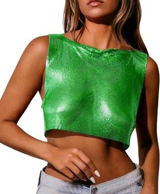 Generic D&eacute;bardeur &agrave; paillettes pour femme - D&eacute;contract&eacute; - Col bateau brillant - Sans manches - Pour sortir - Chemisier d&eacute;t&eacute; &agrave; paillettes scintillantes 2025 - 