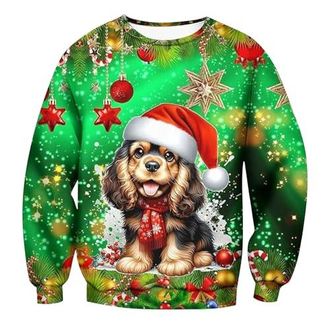 Generic Sweat de Noël amusant pour homme - Pull graphique de Père Noël tendance à col rond - Pull dhiver chaud à manches longues - Chemises surdimensionnées e