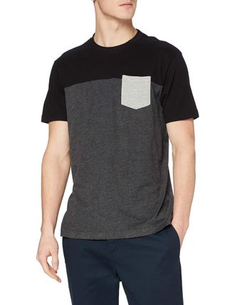 Urban Classics Herren T-Shirt 3-Tone Pocket Tee, Cha/Blk/Gry, L, TB969