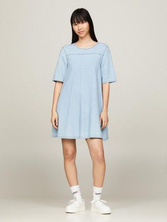 Tommy Jeans A-Linien-Kleid TJW CHAMBRAY A-LINE SS DRESS EXT mit Tommy Jeans Flagge