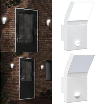 vidaXL LED-Au&szlig;enwandleuchte mit Sensor Wei&szlig; Aludruckguss - LED-Lampe - Bewegungsmelder - Au&szlig;enscheinwerfer - Gartenbeleuchtung - Wandleuchte - Home & Living