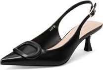 Queen Helena Slingback Femme Escarpins avec talon bas K4555, Noir en polyur&eacute;thane., 37 EU