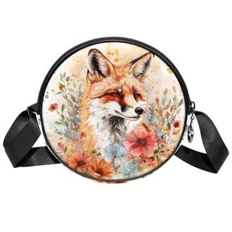 Generic Sac &agrave; bandouli&egrave;re rond pour femme, motif fleurs de renard, sac &agrave; dos avec fermeture &eacute;clair, bretelles r&eacute;glables, sac &agrave; main rond d&eacute;contract&eacute; pour femm