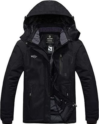 Wantdo Femme Veste de Ski Isolante Imperm&eacute;able Veste Hiver Chaude Veste de Pluie Coupe-Vent Blouson de Ski Snowboard Veste dhiver &agrave; Capuche Amovible Noir L
