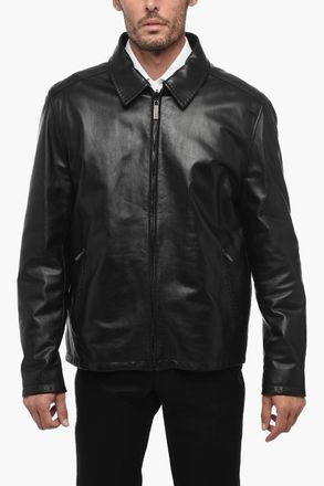 A.Testoni Leather Double-Face Jacket with Herringbone Pattern Testoni