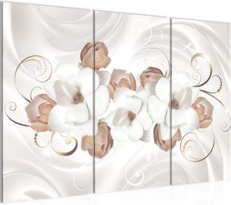 Runa Art Wandbilder Blumen Magnolien Bild XXL Wohnzimmer Schlafzimmer Grau Beige Abstrakt 120 x 80 cm 3 Teilig 032131c