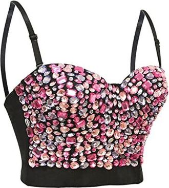 Generic Soutien-gorge sexy pour femme avec perles et fermeture arri&egrave;re pour rave club, tenue de performance S, rose, XXL