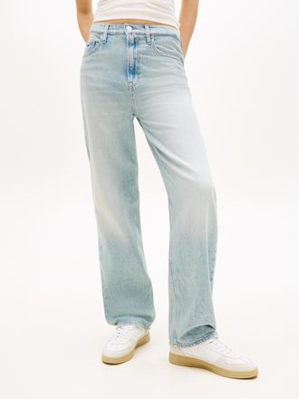Tommy Jeans Straight-Jeans TOMMY JEANS LAYLA HR SLIM STR, Damen, Gr. 30, L&auml;nge 28, denim light, Denim/Jeans, Obermaterial: 100% Baumwolle, unifarben, slim fit lan
