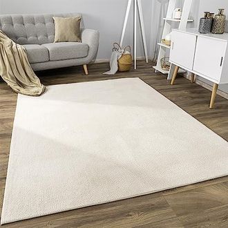 Paco Home Tapis Salon Chambre Adulte Poils Ras Boho Motif Scandinave Uni, Dimension:160x220 cm, Couleur:Crème