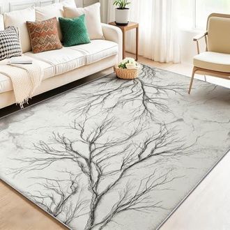 Generic Tapis &agrave; Motif Branches Abstraites Grand Antid&eacute;rapant &agrave; Poils Courts Doux Chambre Poil Ras de Sol Gris, 160 x 230 cm