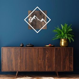 Wallity Elegant Decorative Wooden Wall Accessory, 54 x 54 cm, Walnut & Silver | 50% Wood (3 cm) & 50% Metal (1.5 mm) | Wall-Mountable, Unique Design