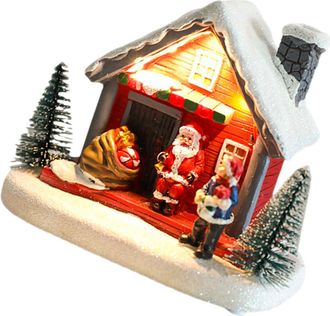 NUOBESTY Weihnachtsdorf Miniatur Haus aus Harz mit Wei&szlig;em Dach Leuchtendes Weihnachtshaus als Tischdekoration Festliche Weihnachtsdeko f&uuml;r Party und Zuhause