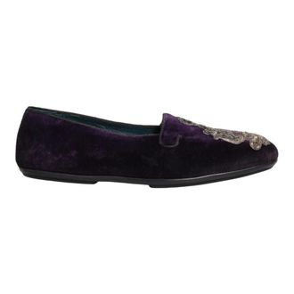 Dolce & Gabbana Velvet Crown Embroidery Loafers - - Shoes - Herren - Lila - 43 EU