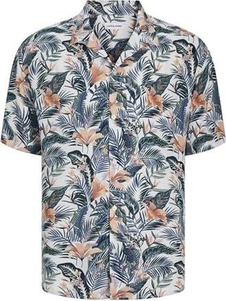 Jack & Jones Jjejeff Tropical AOP Resort SS Sn T-Shirt Chemise &agrave; Manches Courtes, Cloud Dancer, L Hommes