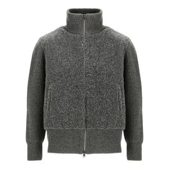 Herno Resort Boucl&eacute;-Panel Rippstrick-Strickjacke - - Knitwear - Damen - Grau - L