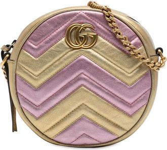 Gucci Hobo Bags - Mini GG Marmont Matelasse Metallic Leather Round C - Gr. unisize - in Gold - f&uuml;r Damen