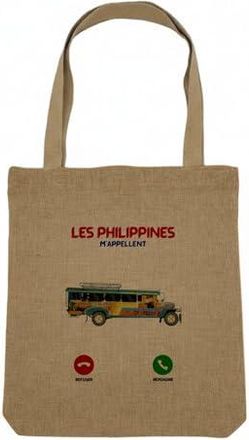 Fabulous Sac Shopping Tote Bag Aspect Lin - Les Philippines MAppellent Voyage Tourisme - Sac de Courses Toile Epaisse 360g Beige Naturel Cabas Port&eacute; Epaule Sol