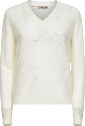 Blanca Vita Femme, Pulls, Beige, Taille: 40 FR Pull &agrave; col en V ajour&eacute; &agrave; motif losanges