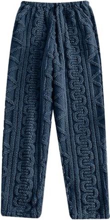 Generic Pantalon de pyjama en coton pour femme - Pantalon de pyjama pour femme - Pantalon de détente en flanelle - Pantalon épais thermique à revers - Taille 