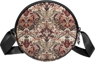 Generic Sac &agrave; bandouli&egrave;re rond pour femme, imprim&eacute; r&eacute;tro, petit sac &agrave; bandouli&egrave;re avec fermeture &eacute;clair, bretelles r&eacute;glables, sac &agrave; main rond d&eacute;contract&eacute; pour