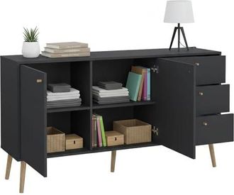 Dmora Kommode Florence, Wohnzimmerbuffet, Wohnzimmer-Sideboard, Moderne K&uuml;chen-Speisekammer, 147x39 h82 cm, Grau