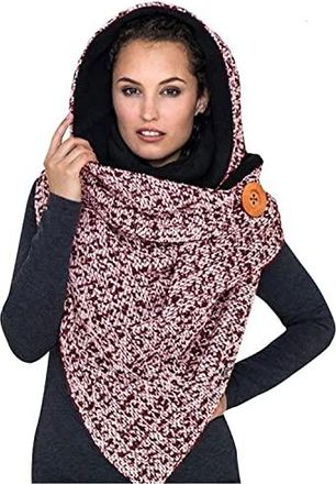 Heekpek Écharpe Triangle Echarpe Femme Hiver Chaud Élégant Foulard Imprimé Douce Chic Châle en Laine Retro Mode Avec Bouton, Vin rouge, Taille unique