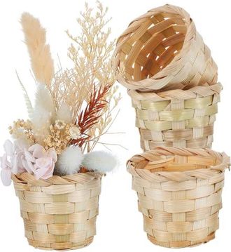 TOPBATHY Panier De Rangement En Bambou Et Bois Panier Tissé Pour Cuisine Bureau Et Décoration Rangement De Petits Objets 7.5X7.5X6 Cm