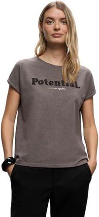 Street One 3227940 T-Shirt avec Inscription bouclée, Dark Nomad Brown Mel, 42 Femmes