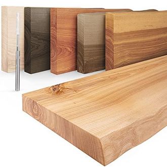 Lamofootwear Manufaktur &Eacute;tag&egrave;re Flottante Murale Bois avec Fixation Invisible | Etagere 40 cm Largeur pour Salle de Bain, Couloir, Cuisine | Couleur: Naturel, Bord