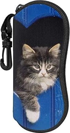 AOOEDM Étui à lunettes de soleil souple avec clip de ceinture chat dans le trou du coeur Portable ultra léger en néoprène fermeture éclair étuis à lunettes p
