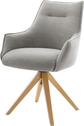 DELIFE Esszimmerstuhl Alja-Flex mit Armlehnen Holzgestell kantig Natur Strukturstoff Soft Grau 180&deg; drehbar Taschenfederkern