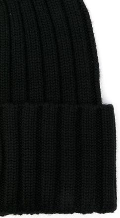 Moncler A9327 Virgin Wool Ribbed Beanie - Black