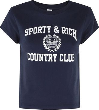 Sporty & Rich Femme, Tops, Bleu, Taille: 40 FR Varsity Crest Essential Tee