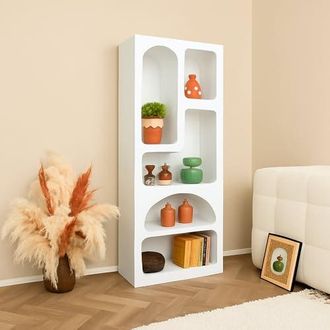 Dmora Credenza Bellatrix 60x32x150 cm Wei&szlig;, 6 Regale, 6 F&auml;cher