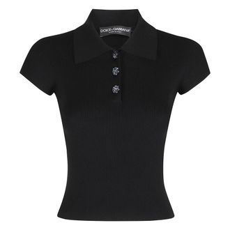 Dolce & Gabbana Femme, Tops, Noir, Taille: 36 FR Polo Crystal