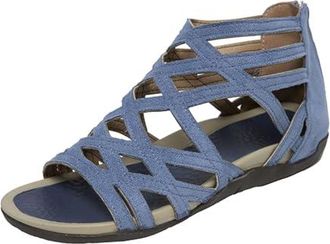 Generic Sandales de gladiateur romaines pour femme - Coupe large avec fermeture éclair à la cheville et sangles croisées - Sandales de randonnée à bout ouvert