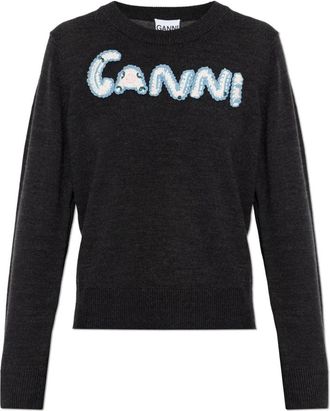 Ganni Femme, Pulls, Noir, Taille: 34 FR Pull Logo