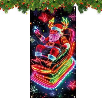 Generic Weihnachtsmann-Eingangst&uuml;rabdeckung - Fluoreszierende UV-Saisondekoration | -Banner 90 x 180 cm | Festlicher Hintergrund f&uuml;r DIY-Party-Gastgeber im Ei