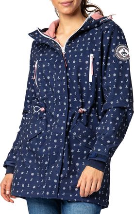 Sublevel Damen Softshell-Jacke Kurzmantel mit Kapuze & Print blue L