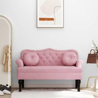vidaXL Vidaxl - Banc avec coussins rose 120,5x65x75 cm - Velours doux - Accoudoirs roul&eacute;s - Pieds en bois dh&eacute;v&eacute;a massif - Capacit&eacute; 110 kg